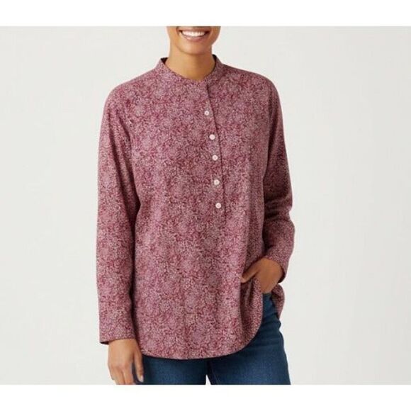 Duluth Trading Co | Tops | Duluthmicro Floral Marsala Red Top Tunic Xxl ...